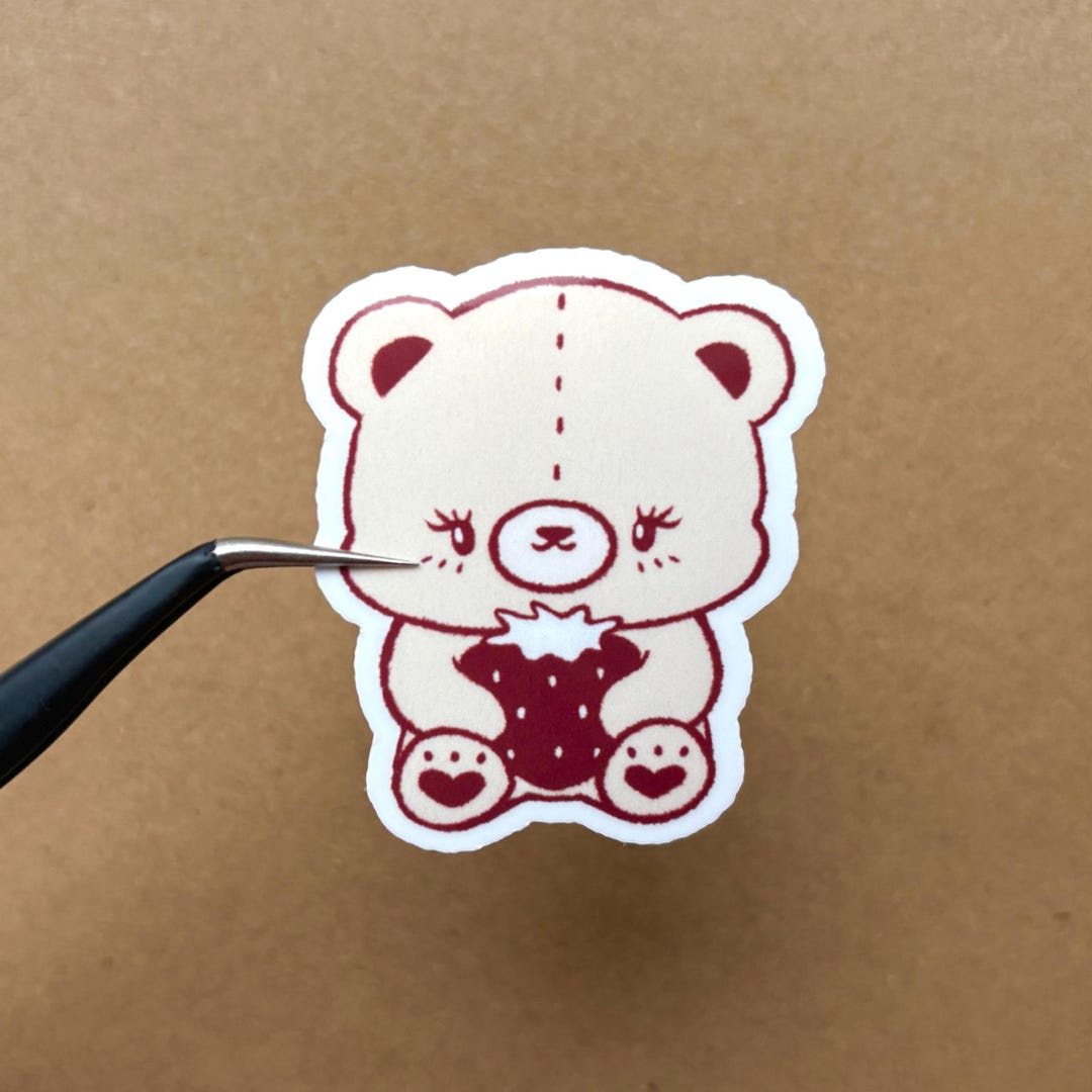 Strawberry Teddy Bear Vinyl Sticker | Waterproof, Cute Sticker, Laptop ...