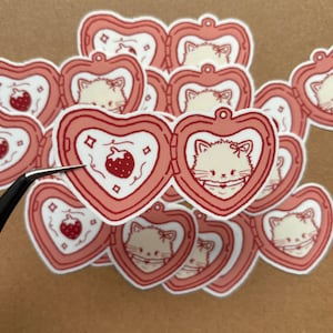 Strawberry Cat Locket Vinyl Sticker | Waterproof, Cute Stickers ...