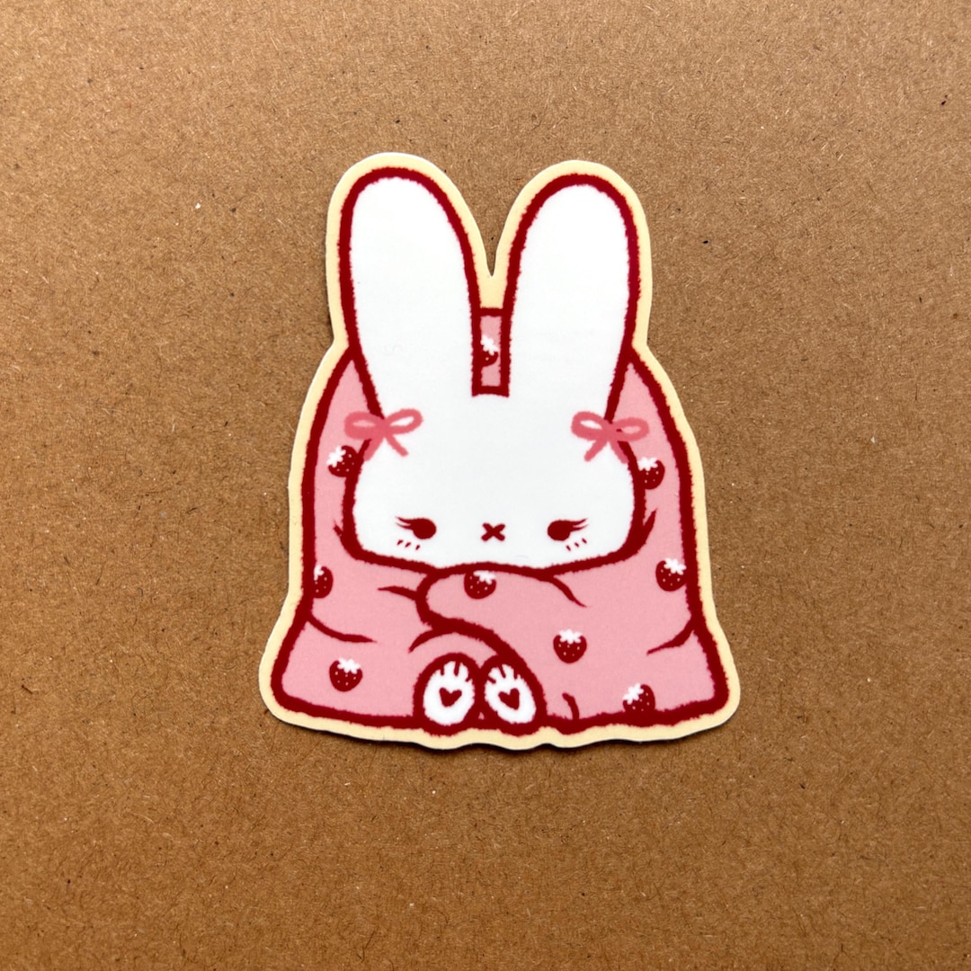 Strawberry Blanket Bunny Vinyl Sticker | Waterproof, Cute Sticker ...