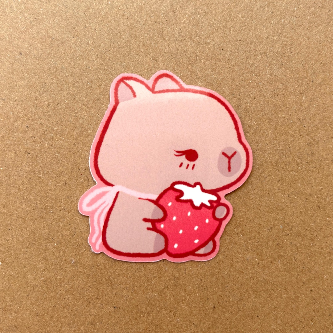 Strawberry Baby Capybara Vinyl Sticker | Waterproof, Cute Stickers ...