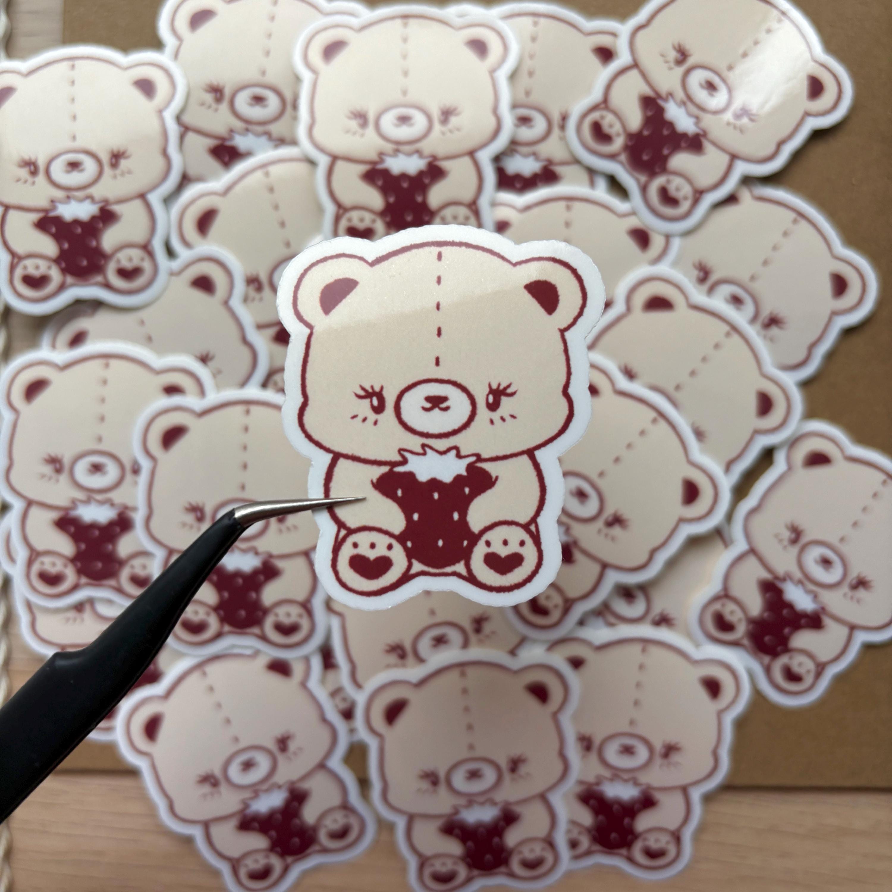 Strawberry Teddy Bear Vinyl Sticker | Waterproof, Cute Sticker, Laptop ...