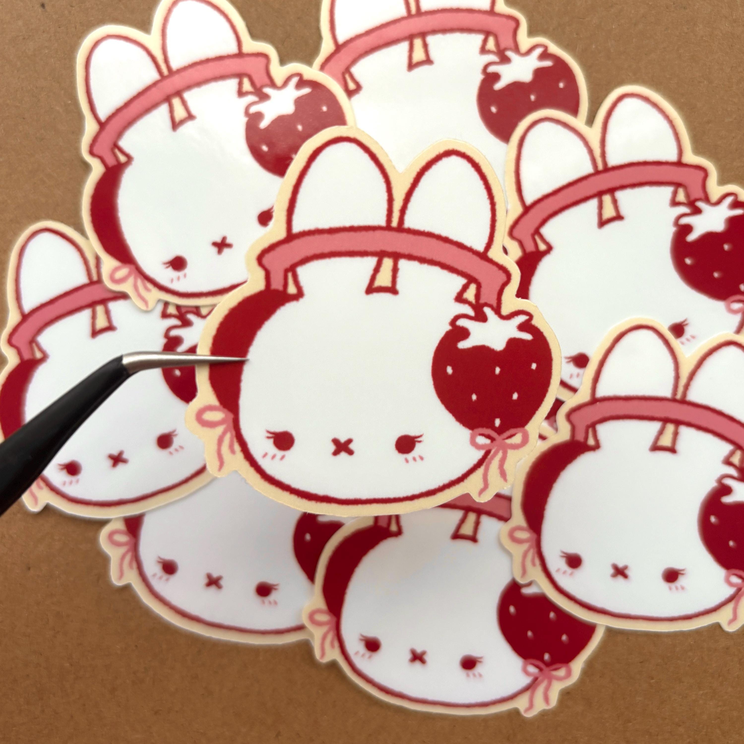 Strawberry Headphone Bunny Vinyl Sticker | Waterproof, Cute Stickers ...