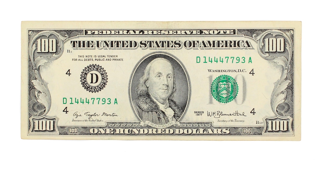 1977 100 One Hundred Dollar Bill Federal Reserve Note Cleveland ...