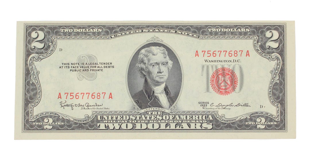 1953 C 2 Two Dollar US Red Seal Note Bill Collectable Currency A ...