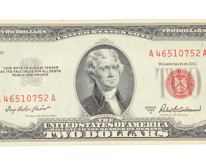 1953 A 2 Two Dollar US Red Seal Note Bill Collectable Currency A ...
