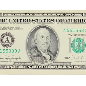 1990 100 One Hundred Dollar Bill Federal Reserve Note BOSTON Currency ...