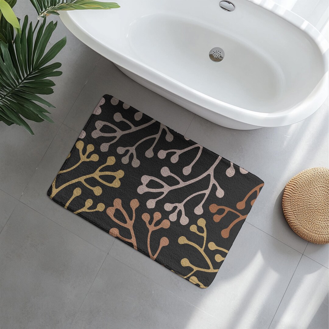 Japandi Bath Mat, Earth Tone Twig Design, Japanese Scandinavian ...