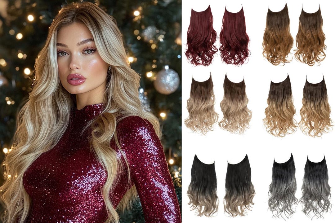 Brown Halo Invisible Wire Hair Extensions Classic Curly Wavy Heat ...