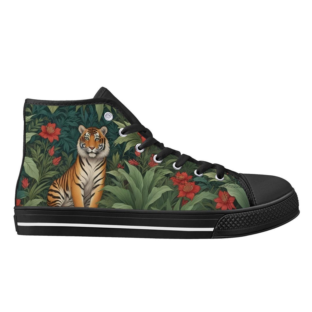 Tiger Print Shoes - High Top Canvas Shoes - Unisex Shoes - Cute ...