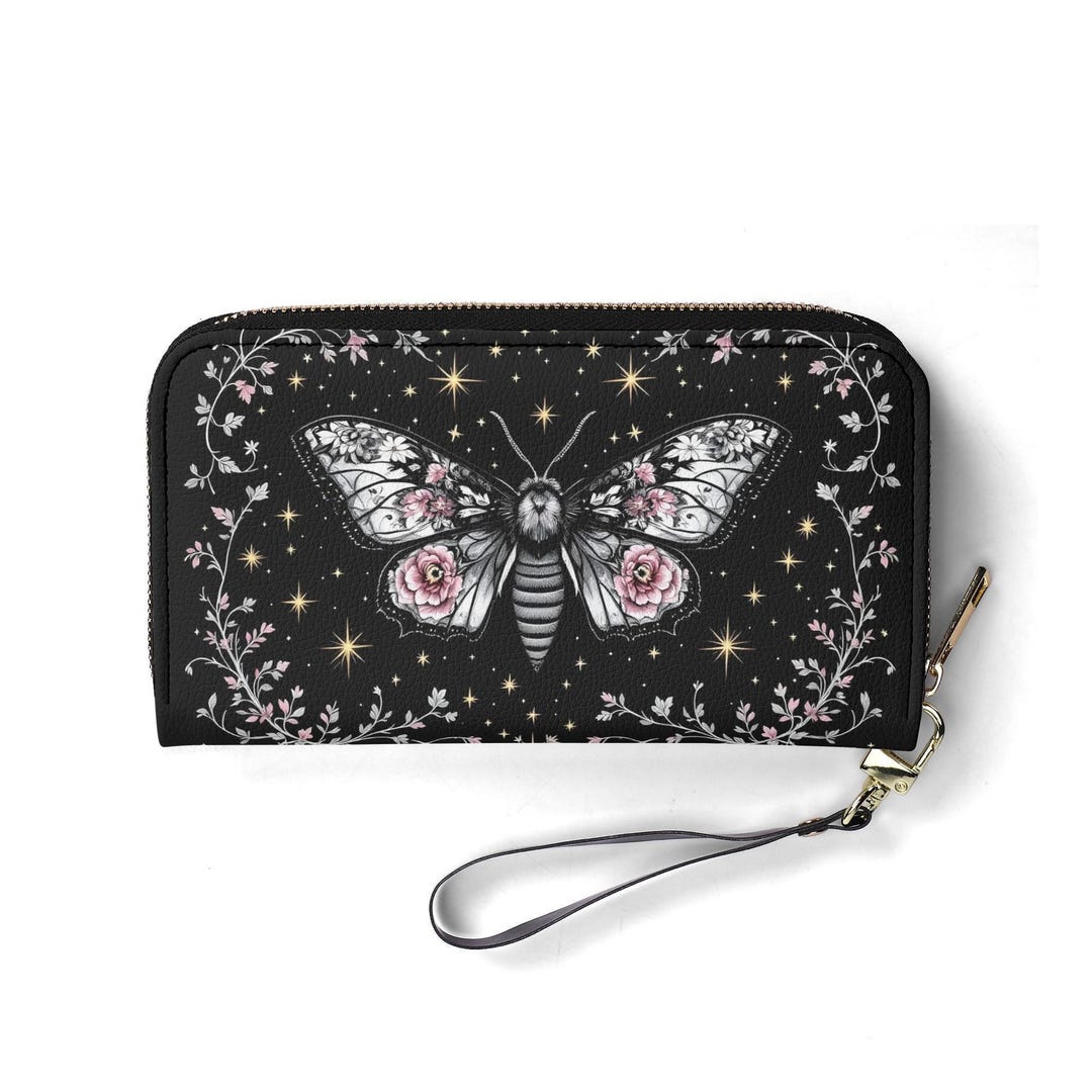 Mystic Moth Wallet Vegan Leather Cute Wallet Unique Gift Wallets Zip ...
