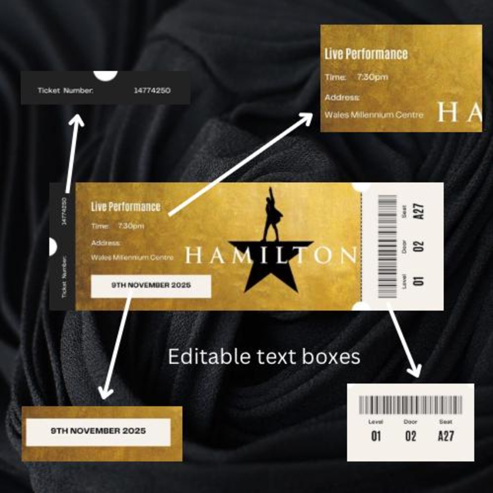 Editable Hamilton Theatre Ticket Digital Printable Customisable ...