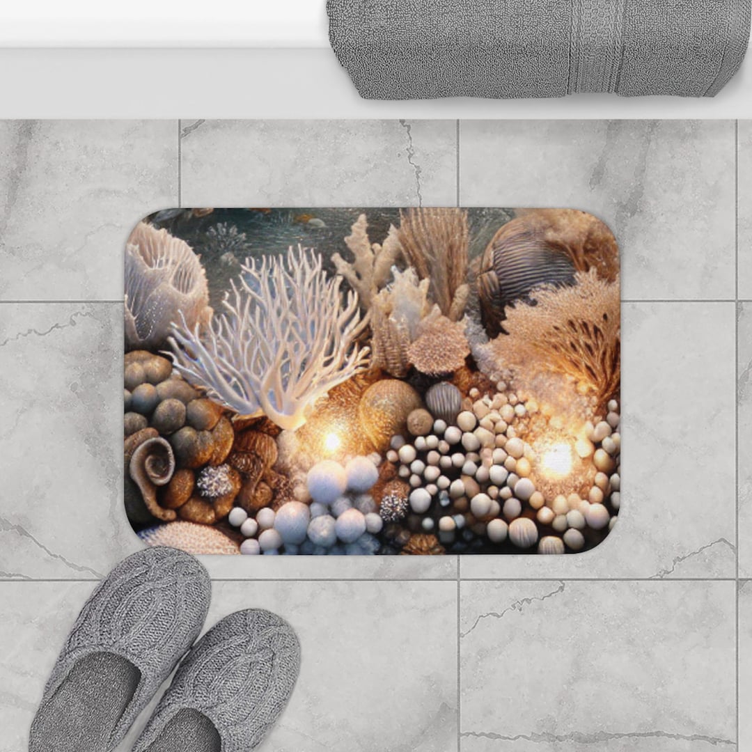 Marine Fauna Bath Mat Ocean Sea Life Bathroom Rug, Underwater Creature ...