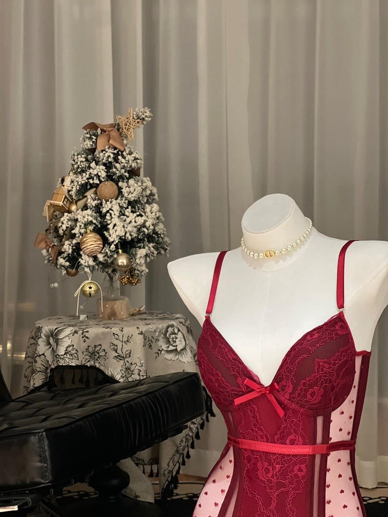 Romantic Red Lace Corset With Garter Straps - Etsy