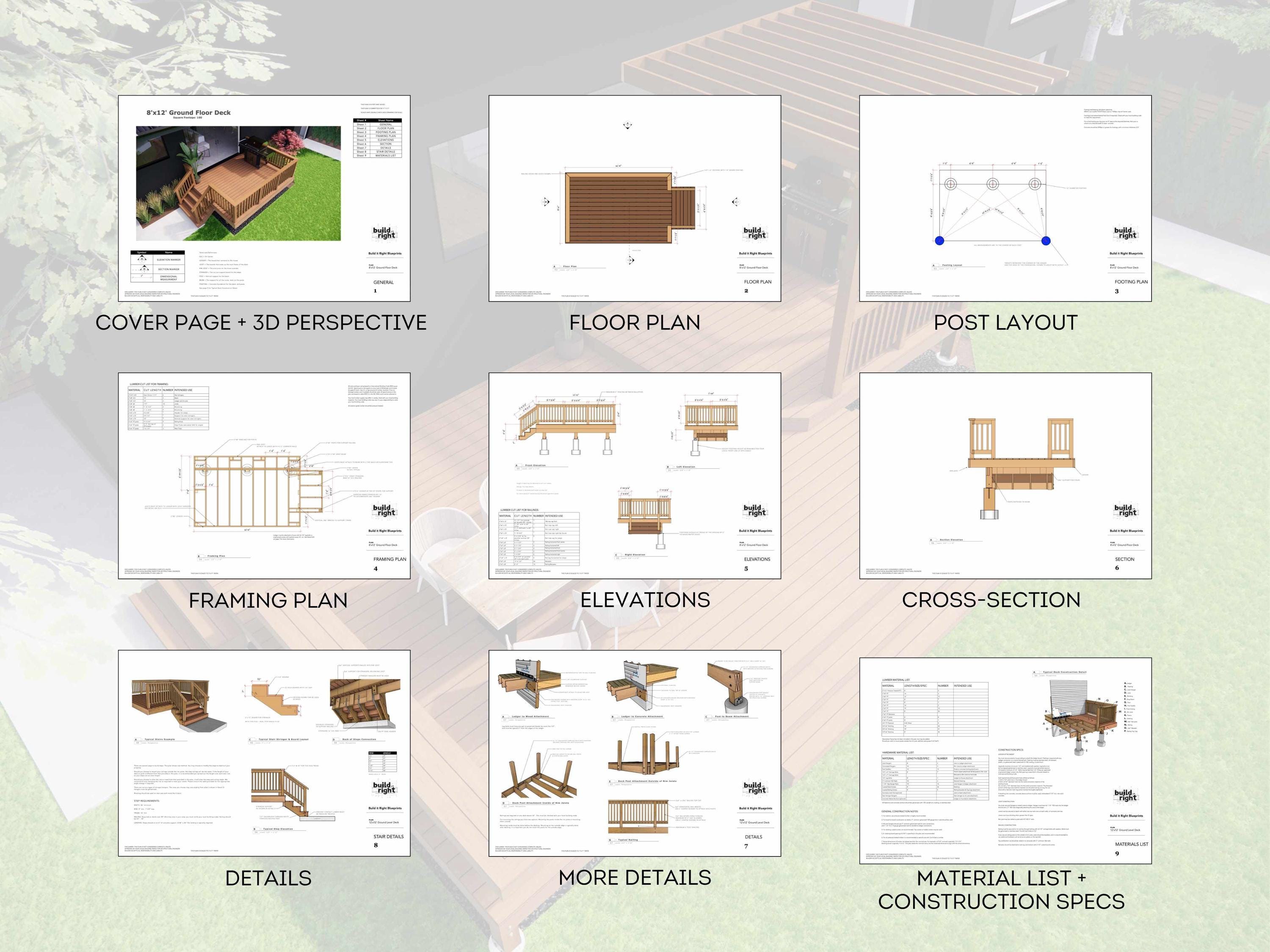 8'x12' Deck Plan Set | DIY Blueprints - Construction Drawings With ...