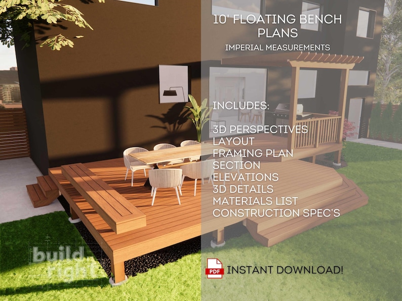 10' Floating Bench Plans | DIY Blueprints for Deck Bench - Construction ...