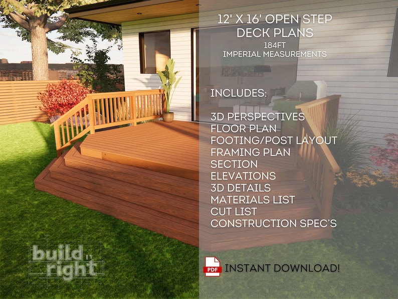 12'x16' Premium Deck Plans | DIY Blueprints - Construction Drawings ...