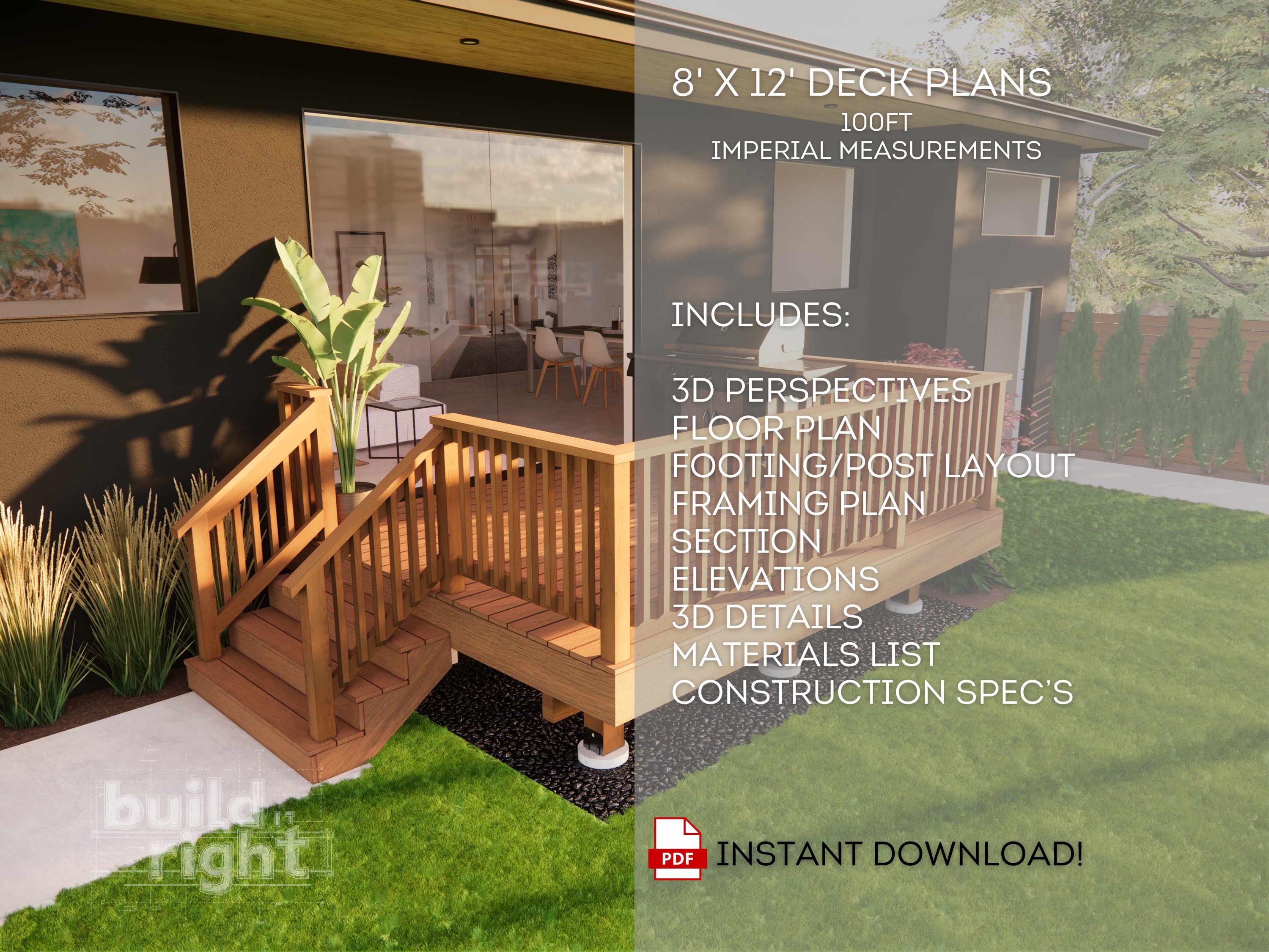 8'x12' Deck Plan Set | DIY Blueprints - Construction Drawings With ...