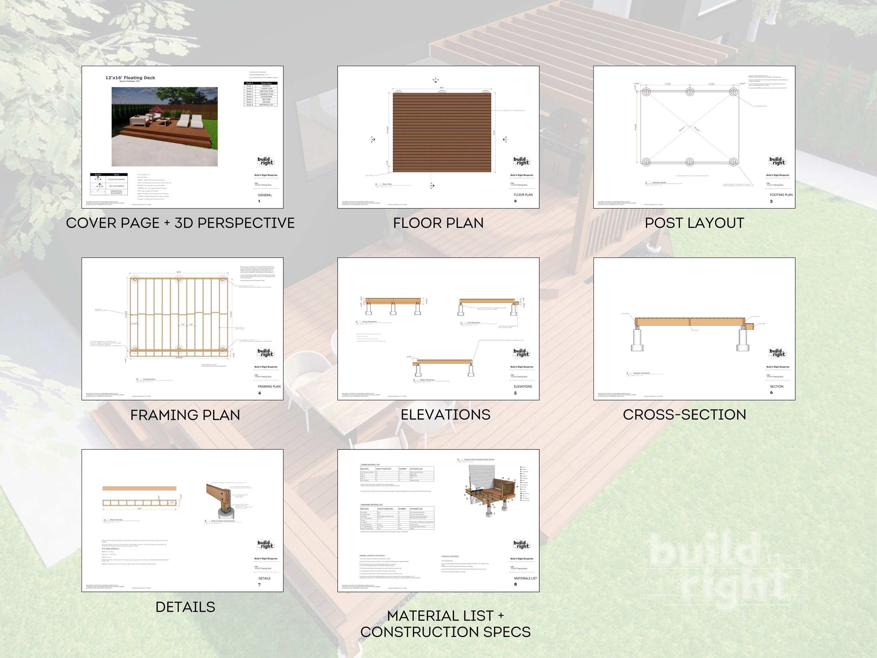 12'x16' Floating Deck Plans | DIY Blueprints - Construction Drawings ...