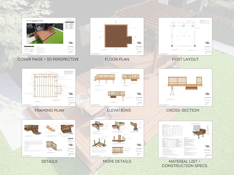 14'x14' Deck Plan Set | DIY Blueprints - Construction Drawings With ...