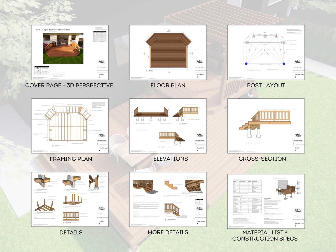 12'x16' Premium Deck Plans | DIY Blueprints - Construction Drawings ...