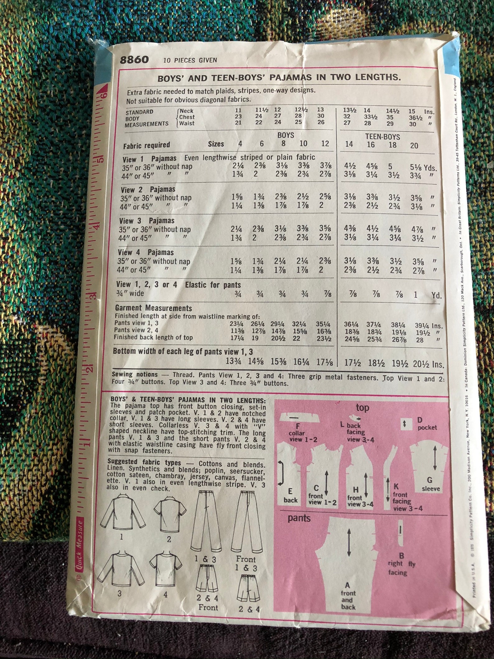 Simplicity 8860, Vintage Pattern, Sewing Pattern, Boys Pajama’s, Summer ...