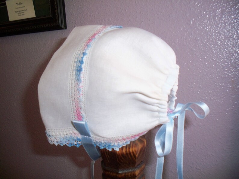 Handkerchief Baby Bonnet, Reborn, Baby Hat, Crochet Edge - Etsy