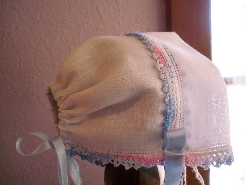 Handkerchief Baby Bonnet, Reborn, Baby Hat, Crochet Edge - Etsy