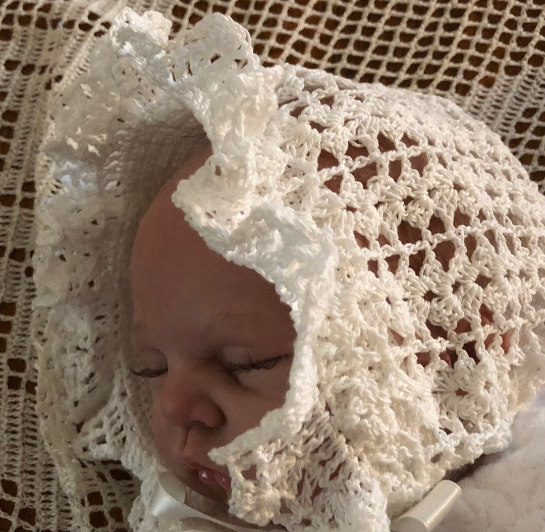 Heirloom Crocheted Baby Bonnet, Vintage Pattern Used, #10 Crochet ...