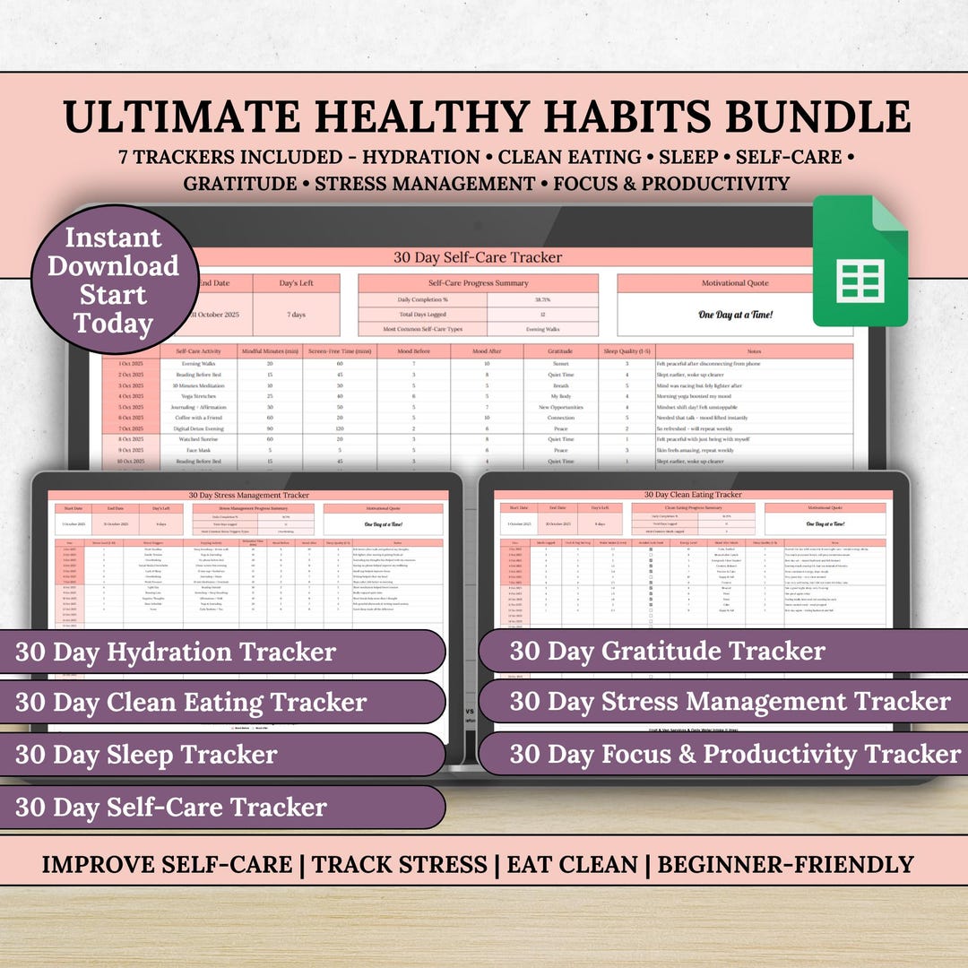 Ultimate Healthy Habits Bundle, 7-in-1 Wellness Trackers, Hydration ...