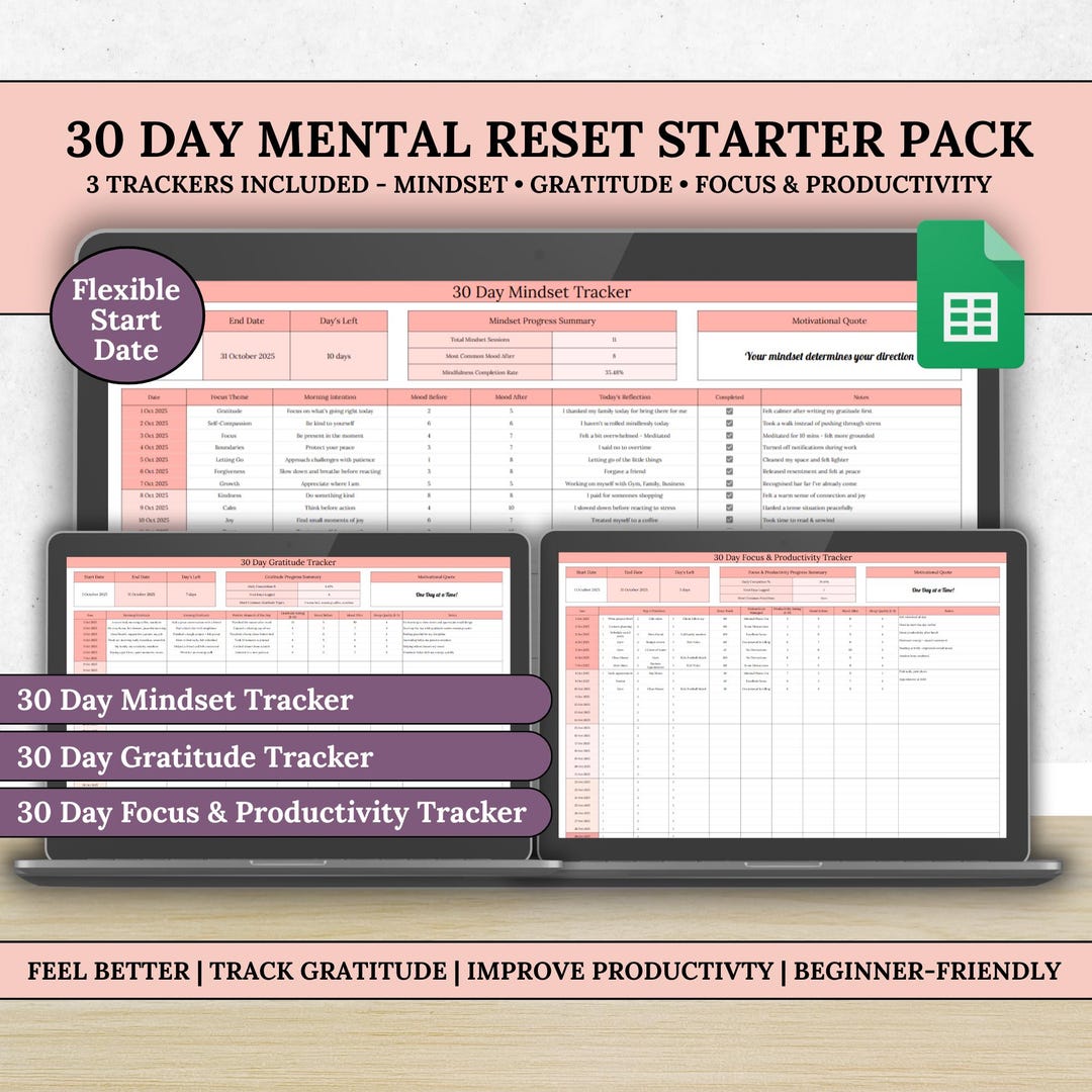 30 Day Mind Reset Starter Pack (google Sheets), Mindset, Gratitude ...