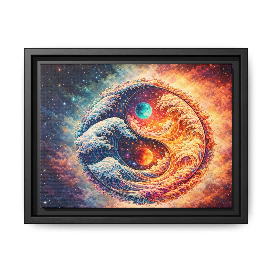 Yin Yang Cosmic Wave Matte Canvas Framed | Galaxy Surf Duality Wall Art ...