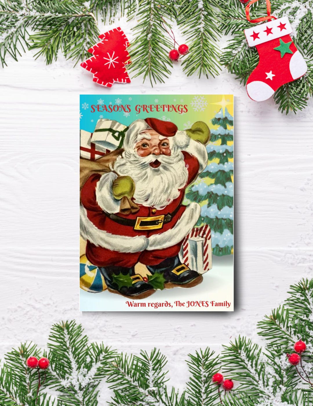 Spread Holiday Cheer With This Classic Vintage Santa Holiday Card ...