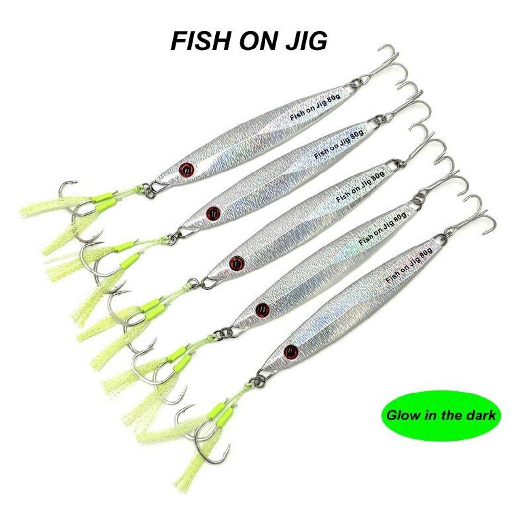 Set of 5 Handmade Jigs Saltwater Vertical Glow Fishing Lure Speed ...