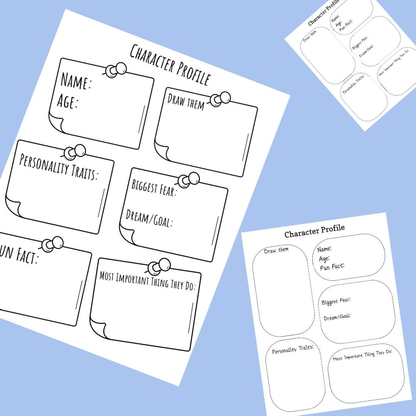 Printable Character Profile Templates for Classroom (grade 2 Through 6 ...