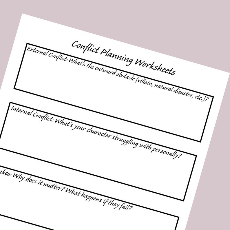 Novel Conflict Planning Worksheet for Novelists and Aspiring Writers ...