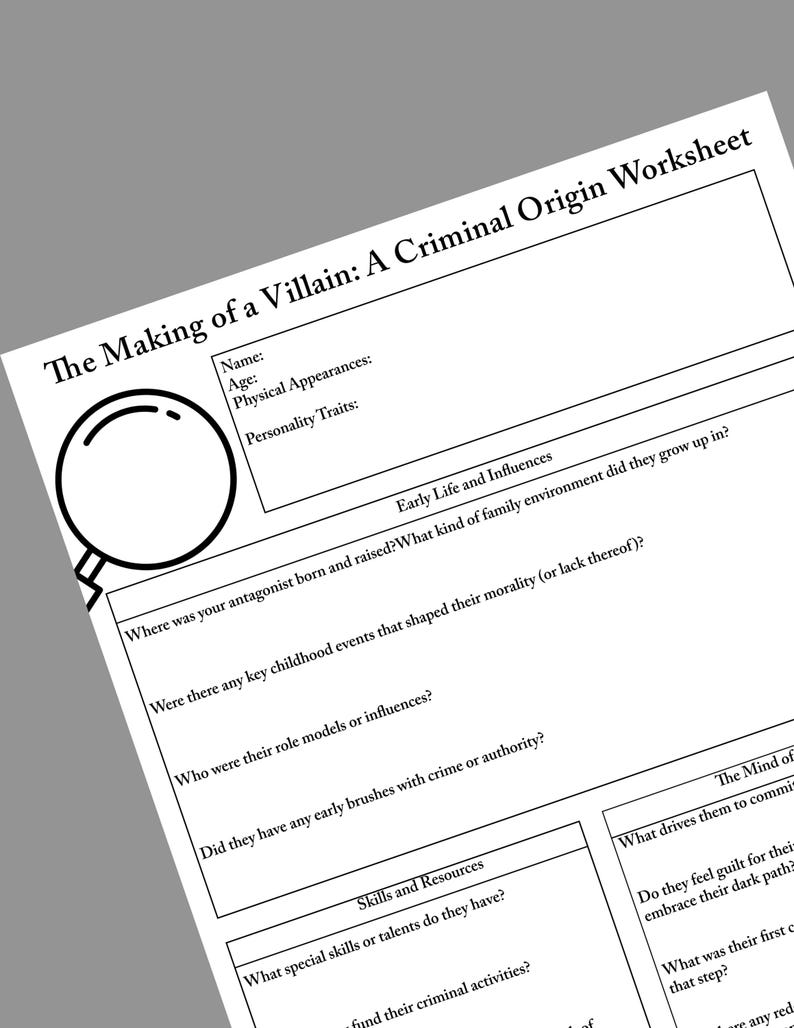 The Villain Origin Story Worksheet: A Guide for Crime and Mystery ...