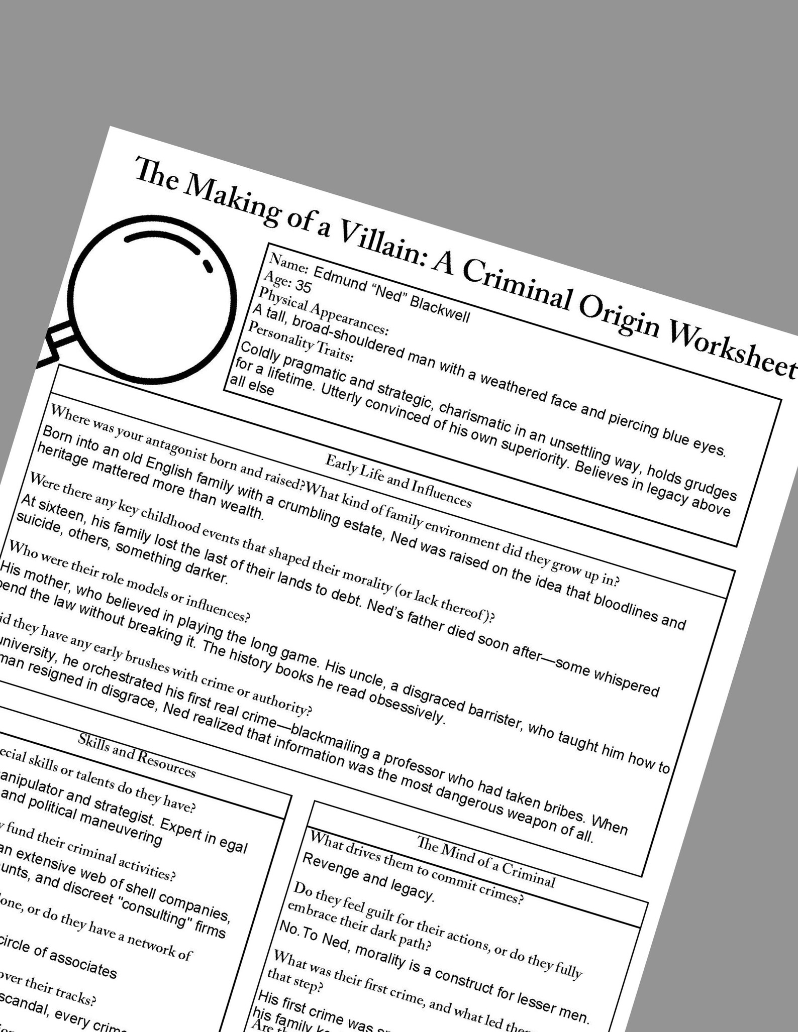 The Villain Origin Story Worksheet: A Guide for Crime and Mystery ...