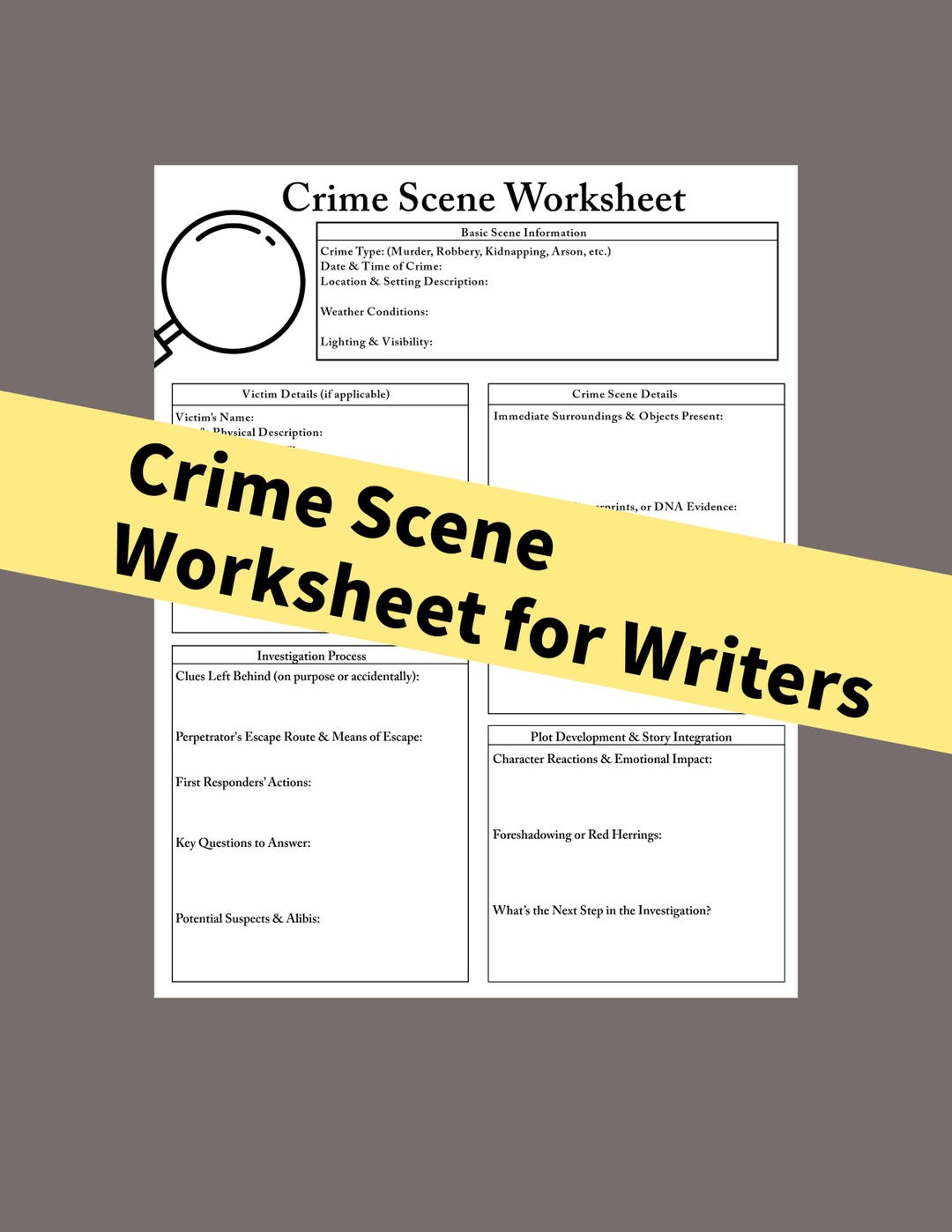 Detective Novel Worksheet Crime Scene Template for Mystery, Thriller ...