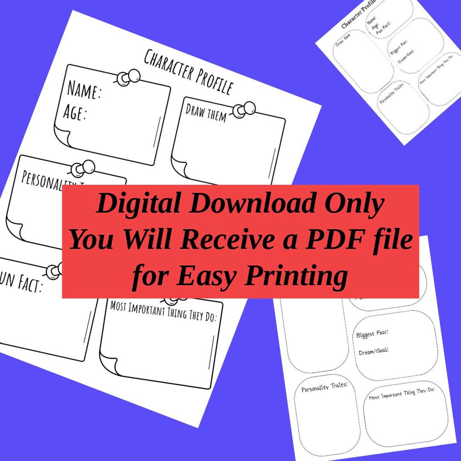 Printable Character Profile Templates for Classroom (grade 2 Through 6 ...