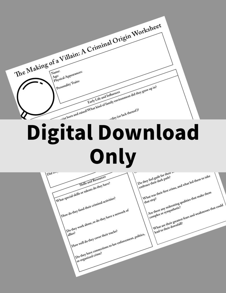 The Villain Origin Story Worksheet: A Guide for Crime and Mystery ...