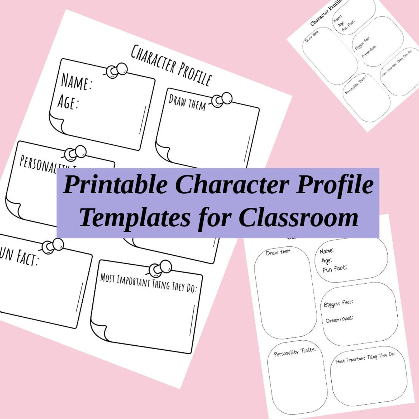 Printable Character Profile Templates for Classroom (grade 2 Through 6 ...