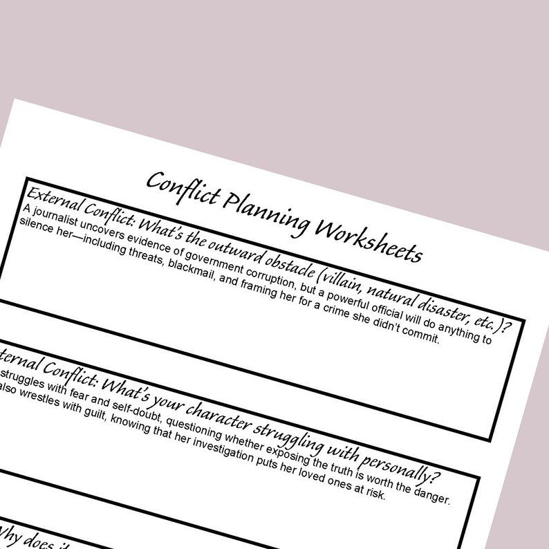 Novel Conflict Planning Worksheet for Novelists and Aspiring Writers ...