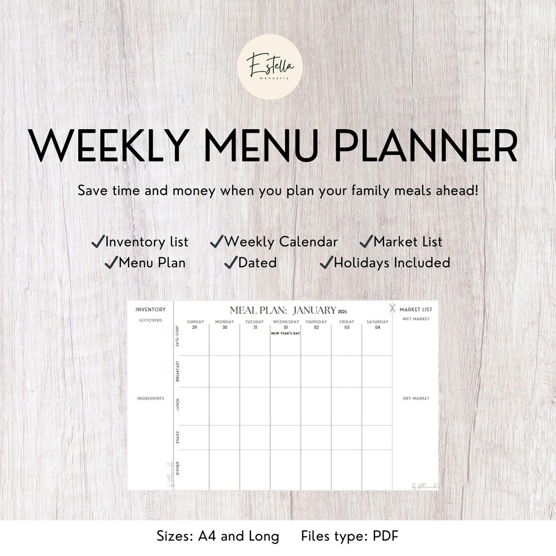 2025 Printable Meal Planner Digital Template Menu for Busy Moms Home ...