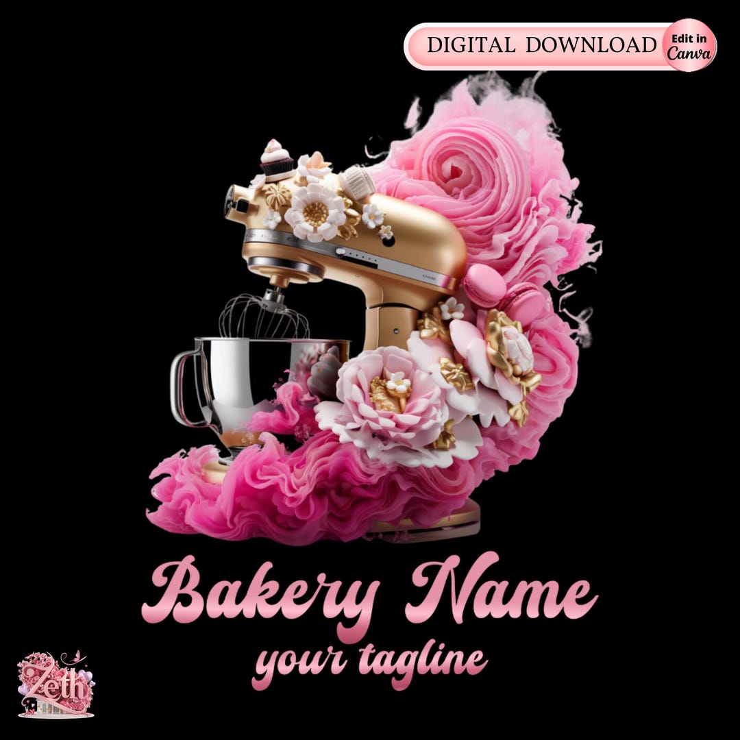 Pink Gold Bakery Logo, Baking Logo, Stylish Custom Pastry Logo, Cake ...