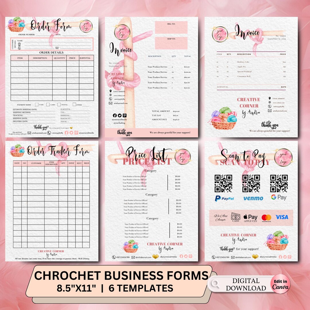 CROCHET EDITABLE Business Form Templates Order Tracker Form, Printable ...