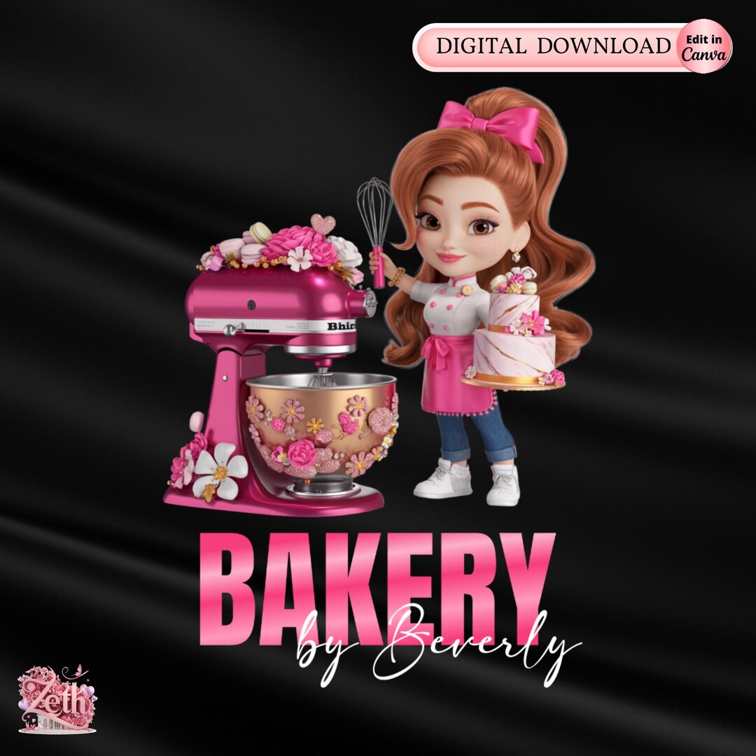 Chibi Girl Bakery Logo, Custom Pastry Shop Logo, Cute Baking Logo, Cake ...