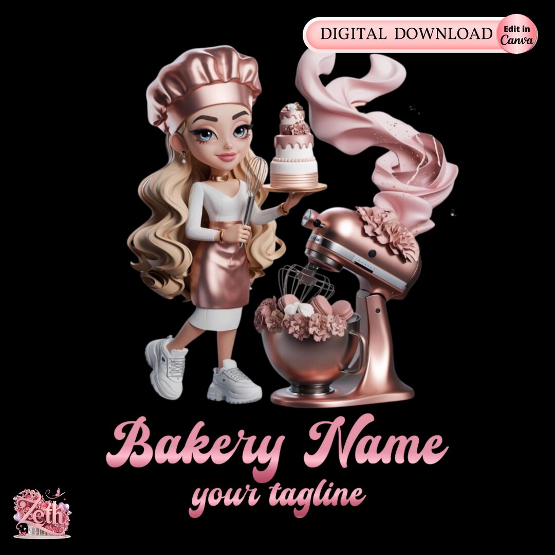 Chibi Girl Bakery Logo, Baking Logo, Stylish Custom Bakery/pastry/cake ...