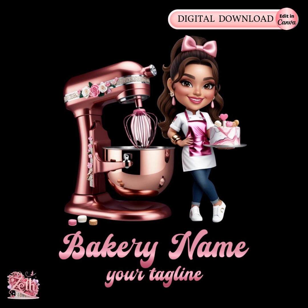 Chibi Pastry Chef Logo, Cute Bakery Logo for Sweets Shop, Cake Mixer ...