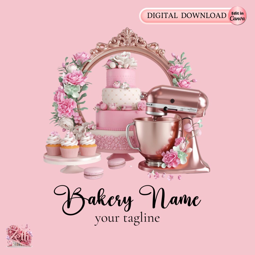 Modern Pink Bakery Logo, Baking Logo, Stylish Custom Pastry Logo, Cake ...