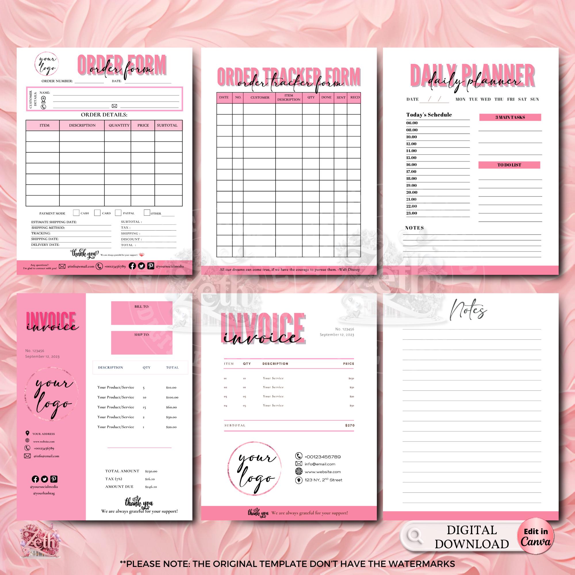 EDITABLE Business Form Templates Order Tracker Form, Printable Invoice ...